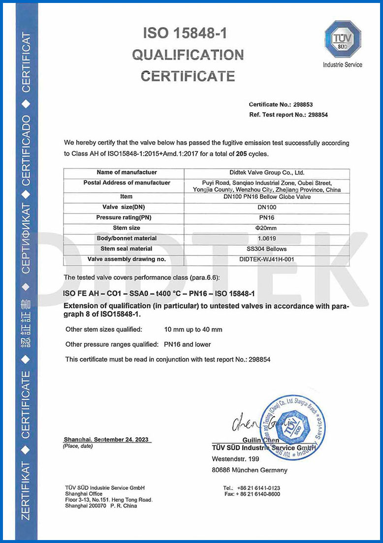 Certificate - Didtek Valve Group